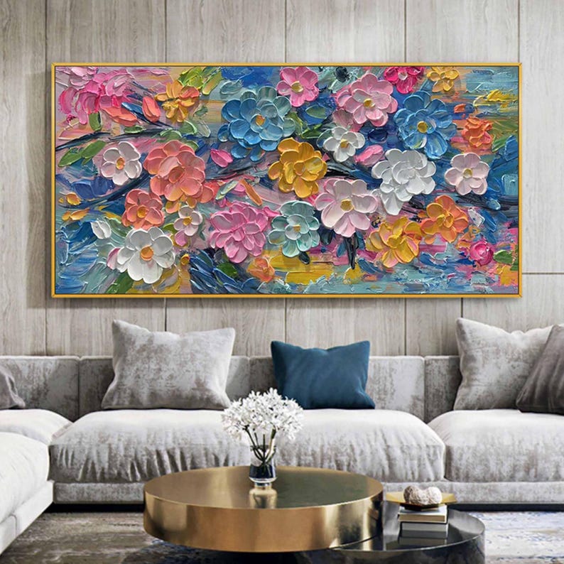 3D Original Colorful Texture Flower Oil Painting on Canvas, Large ...