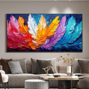Large Original Hand-painted Feather Canvas Oil Painting, Abstract 3D ...