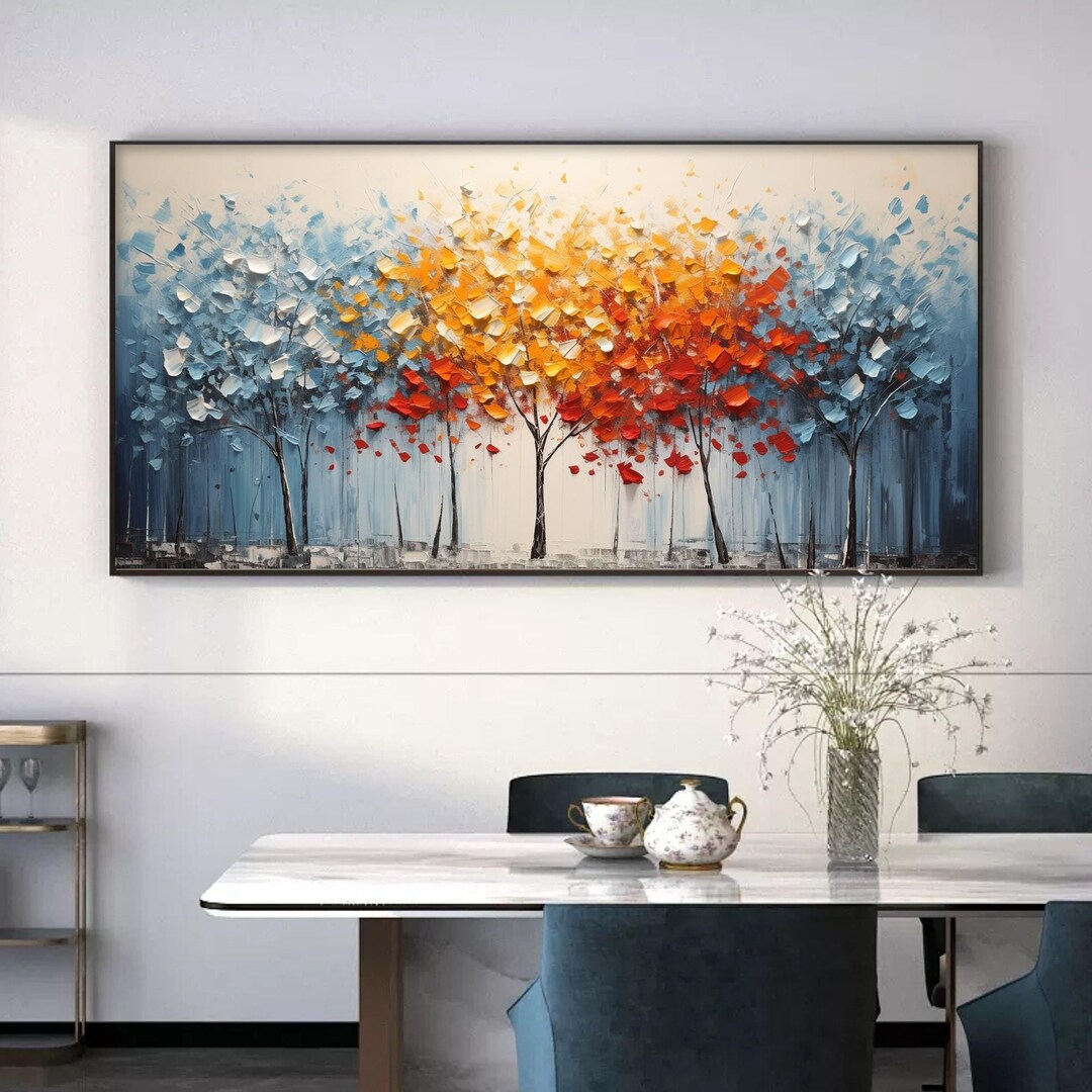 Original 3D Colorful Forest Texture Canvas Oil Painting Abstract Blue ...