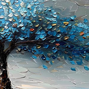Original Blue Big Tree Oil Painting on Canvas, Large Abstract Tree of ...