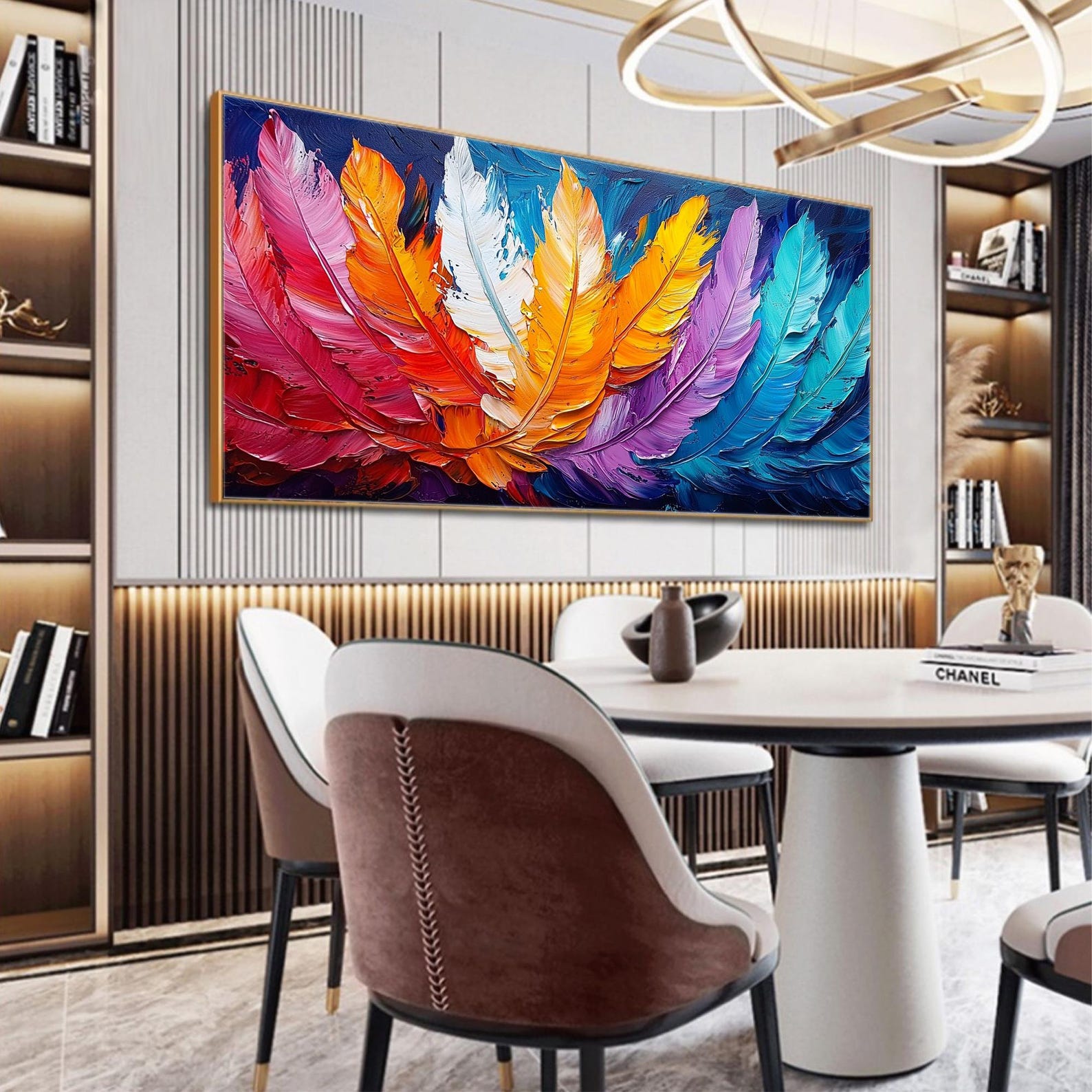 Large Original Hand-painted Feather Canvas Oil Painting, Abstract 3D ...