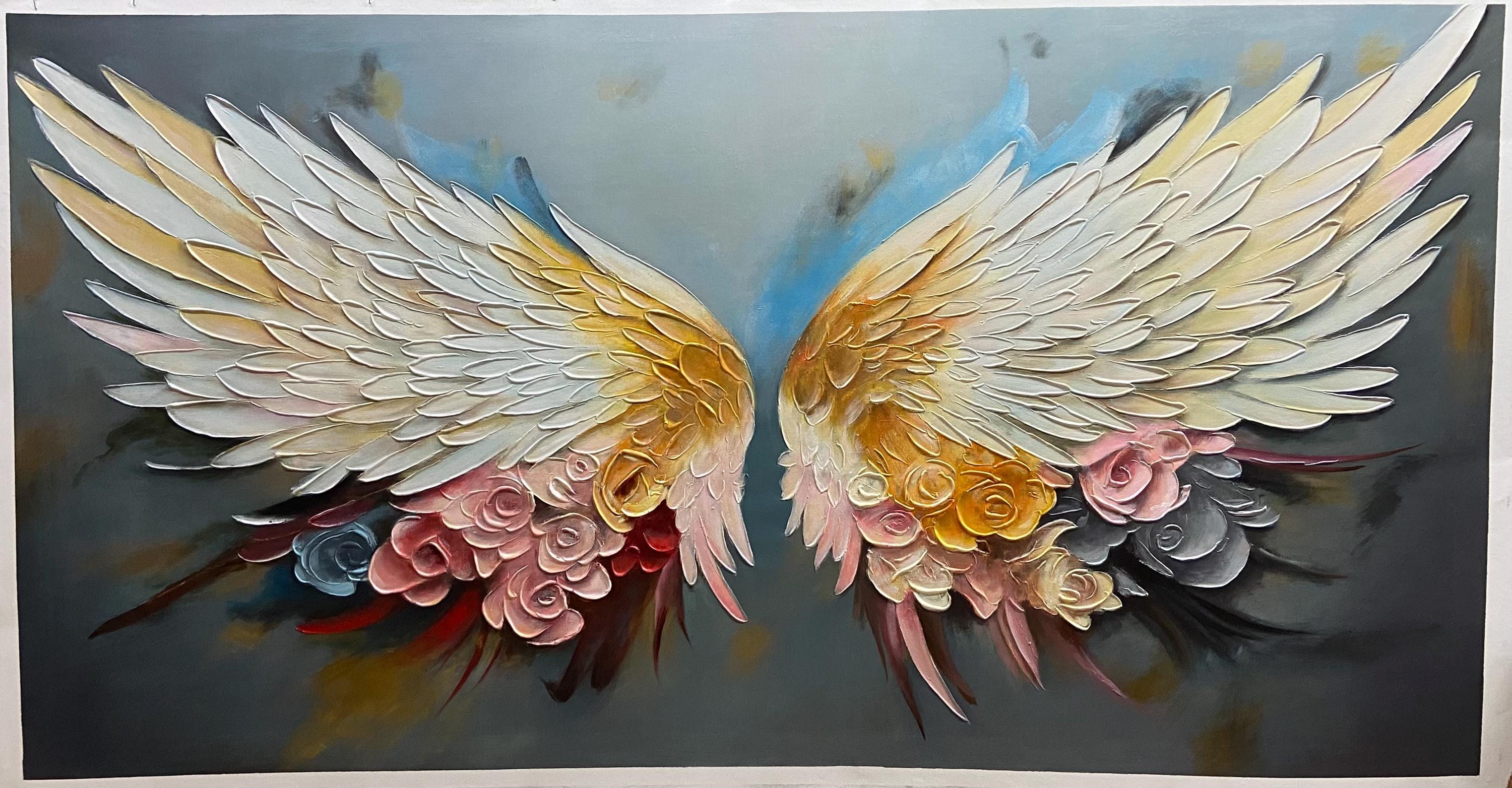 Abstract Colourful Wings Canvas Painting, Original Colored Feather ...