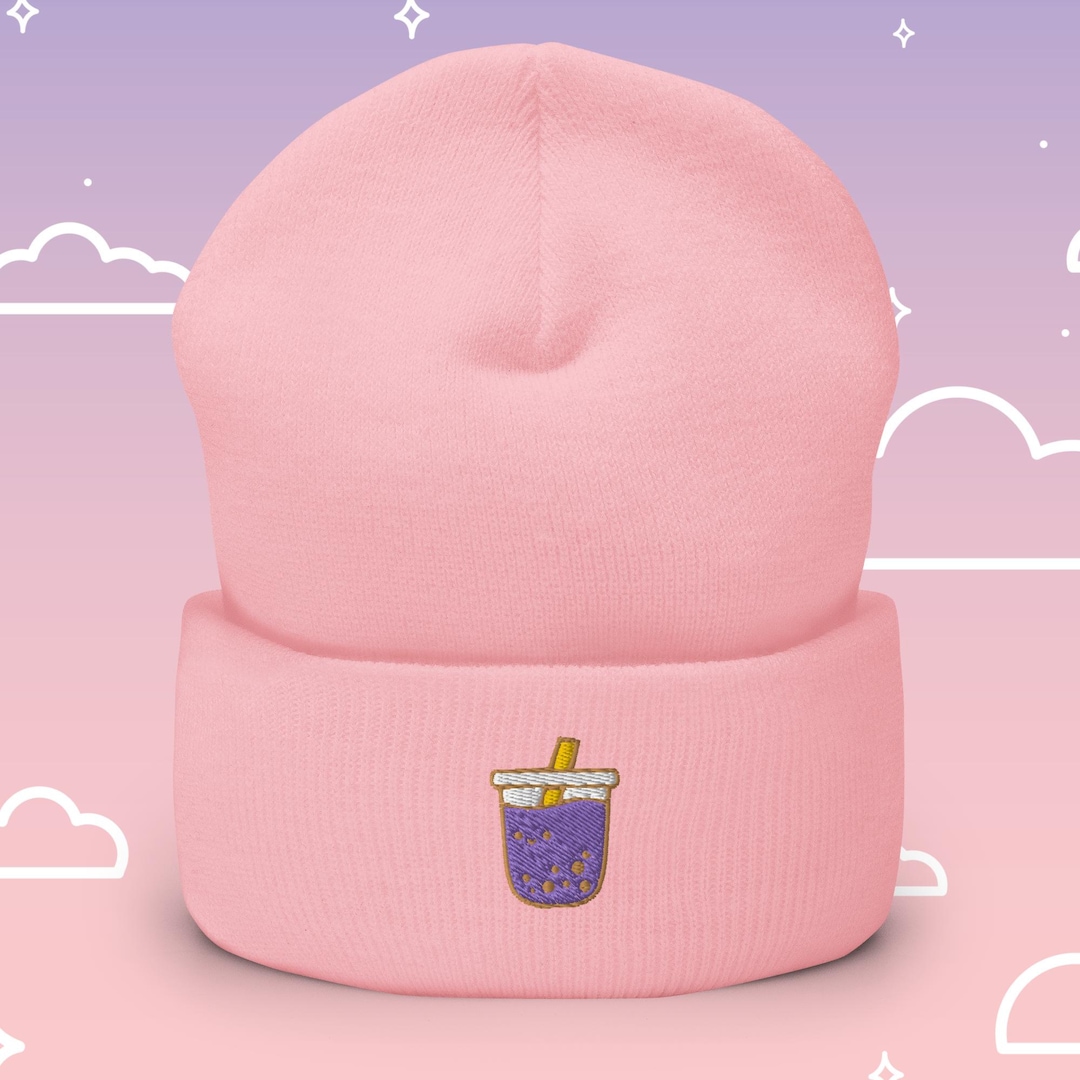 Taro Ube Boba Beanie Pastel Bubble Tea Lover Hat Etsy
