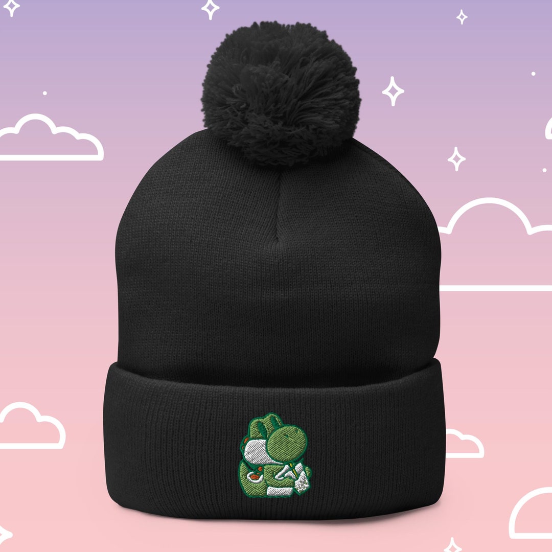Yoshi Boba Pom-pom Beanie Video Game Gifts Boba Lover Bubble Tea Kawaii ...