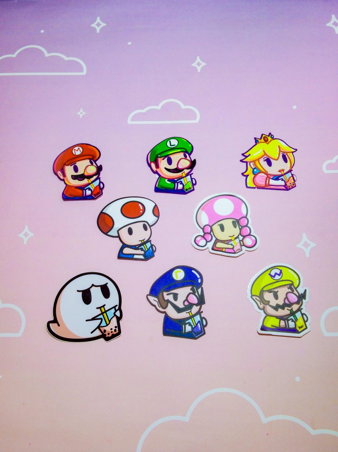 Mario X Boba Vinyl Sticke NEW ART | Luigi Wario Waluigi Peach Toadette ...