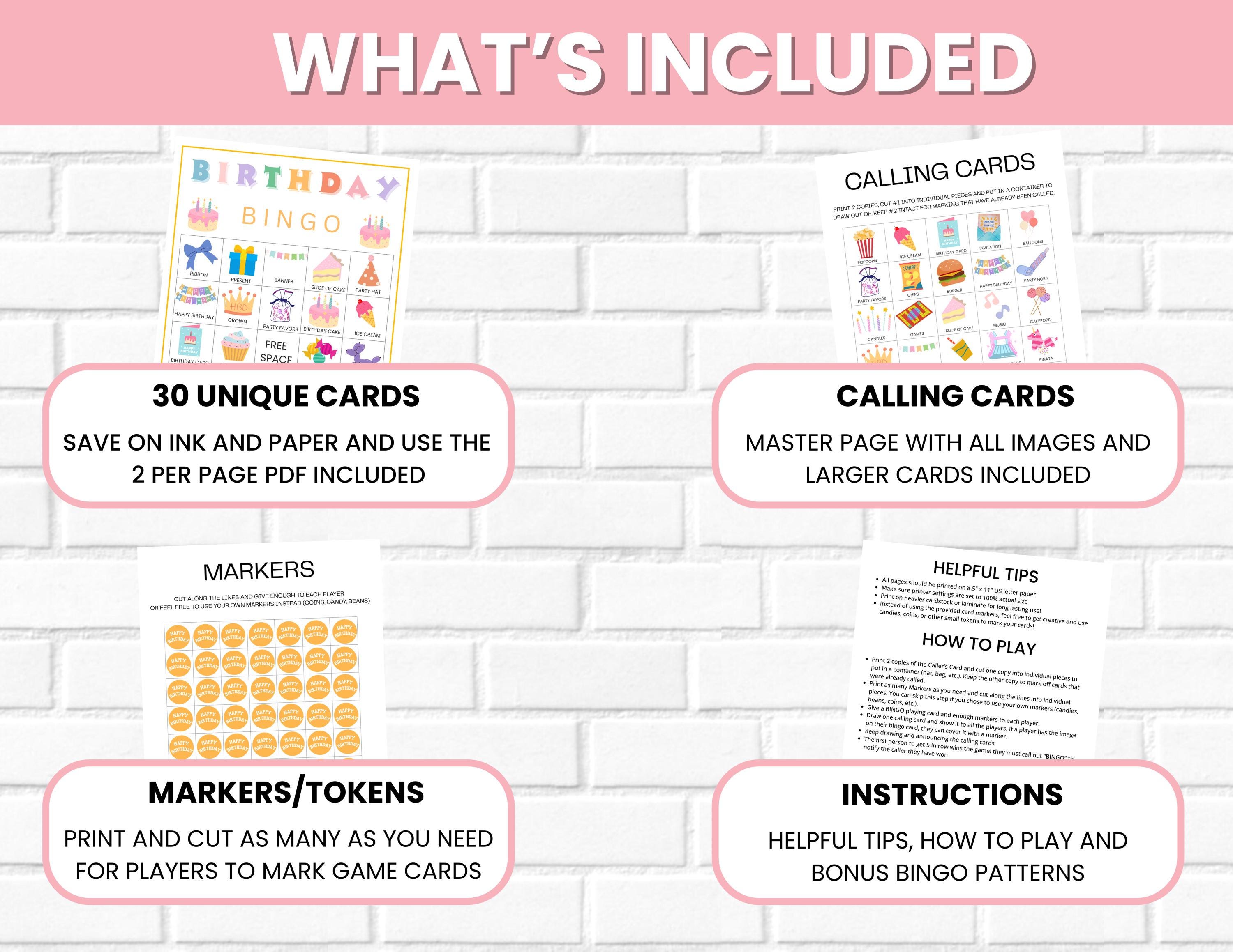 30 Birthday Bingo Cards Printable Game, Pastel Kids Birthday Bingo ...