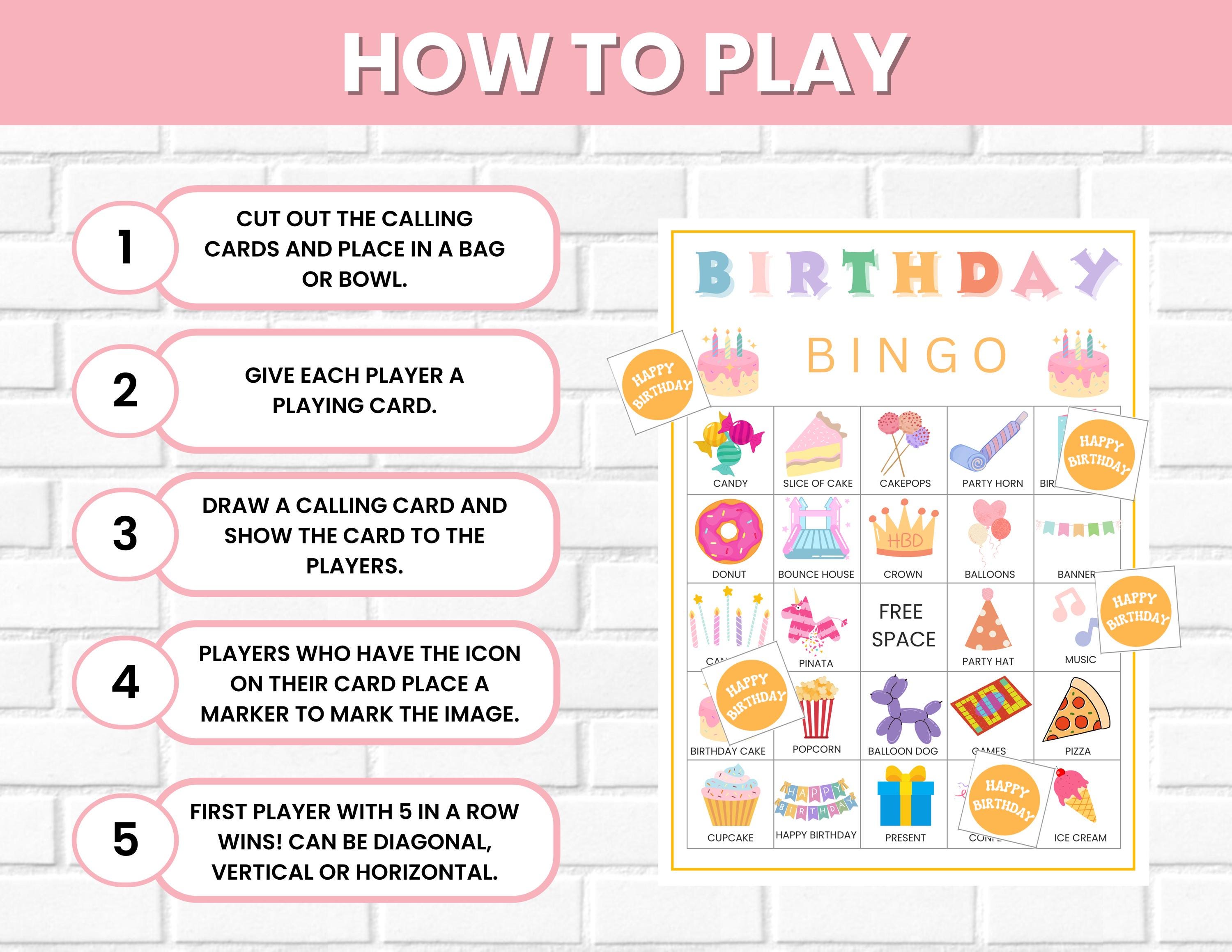 30 Birthday Bingo Cards Printable Game, Pastel Kids Birthday Bingo ...