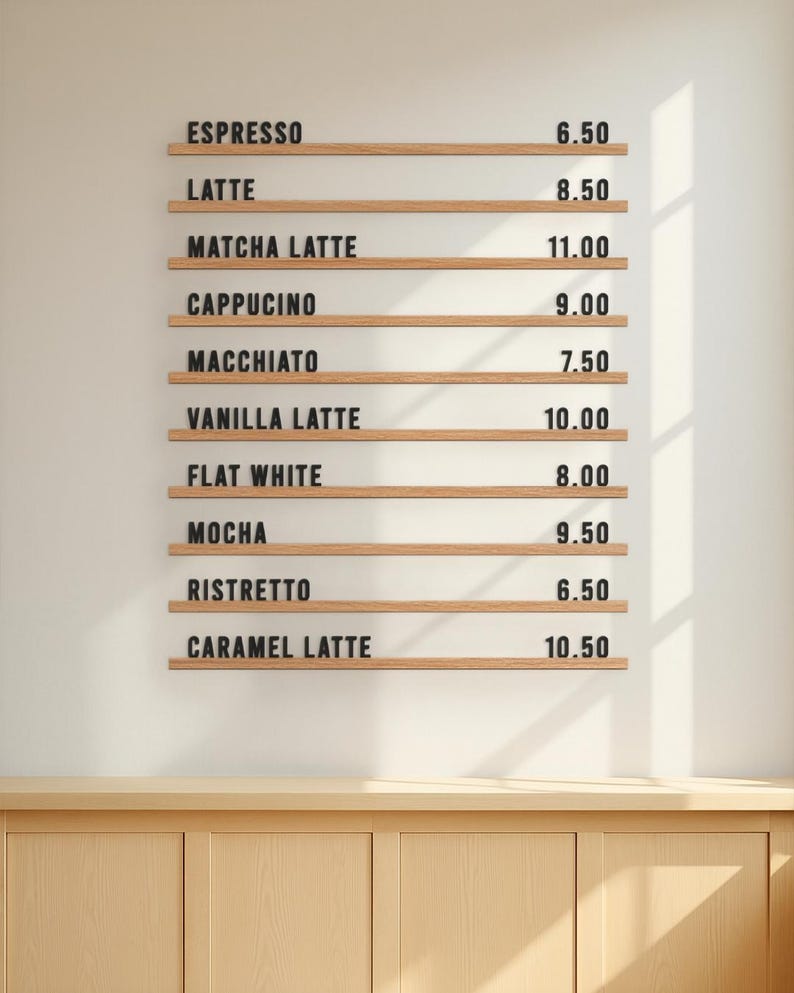 Restaurant Menu Board, Wall Mounted Wooden Rails, Cafe Coffee Shop Menu ...