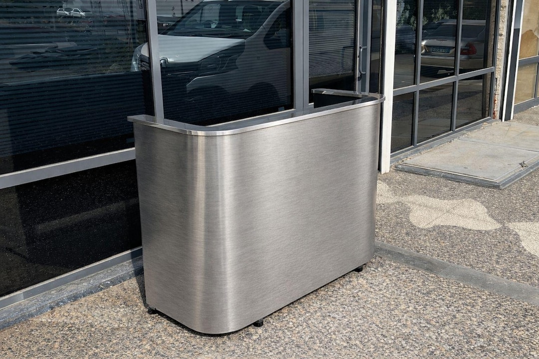 Chrome Metal Reception Desk – Brushed Stainless Steel Custom Front Desk ...