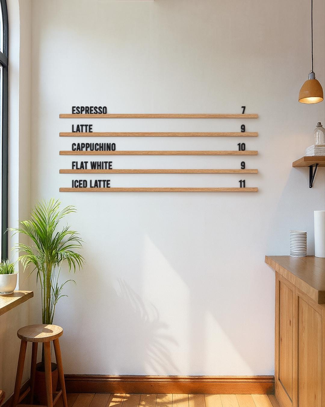 Cafe Wall Menu Board, Wooden Oak Menu Rails, Custom Coffee Shop Menu ...