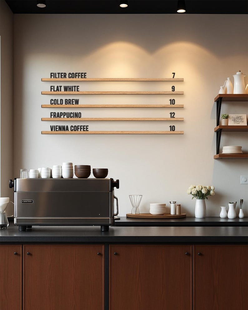 Café Wall Menu Board – Handmade Wooden Rails With Changeable Letters ...