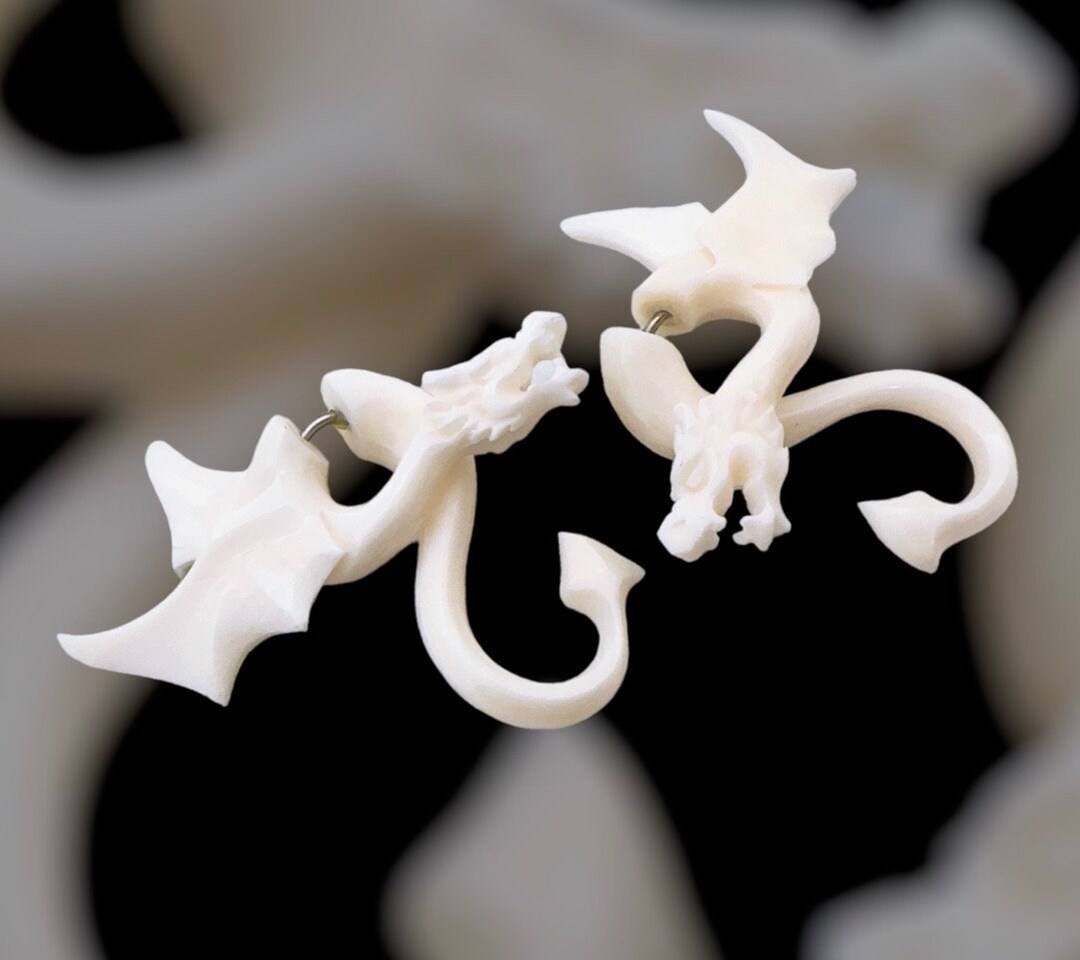 Fake Gauge Earrings, Bone ,split Gauge Earrings, Hand Made ,organic ...