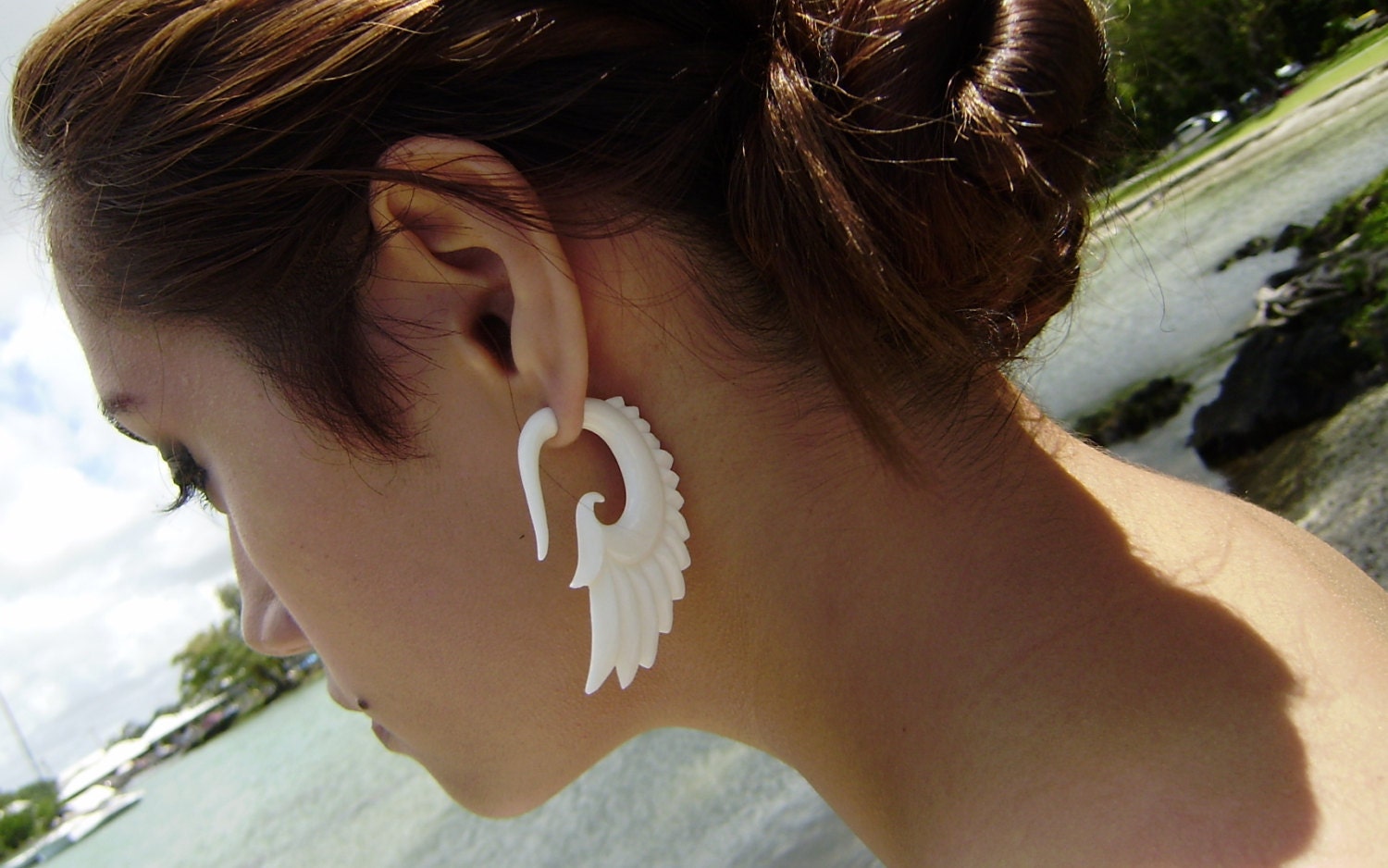 Fake Gauge Earrings Wing Bone tribal Style hand Craved - Etsy