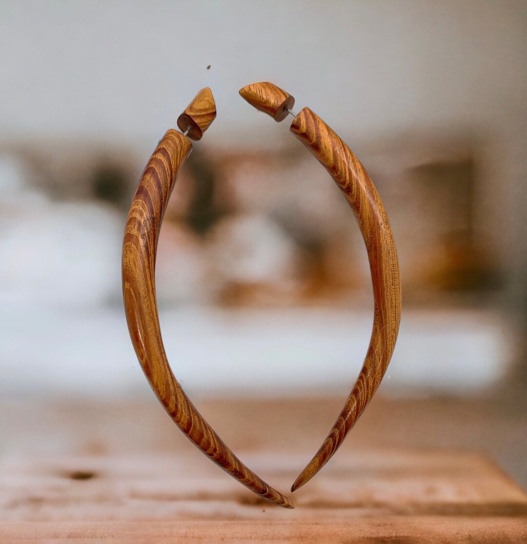 Fake Gauges Earrings, Tribal Style, Expander, Split, Earrings, Wood ...