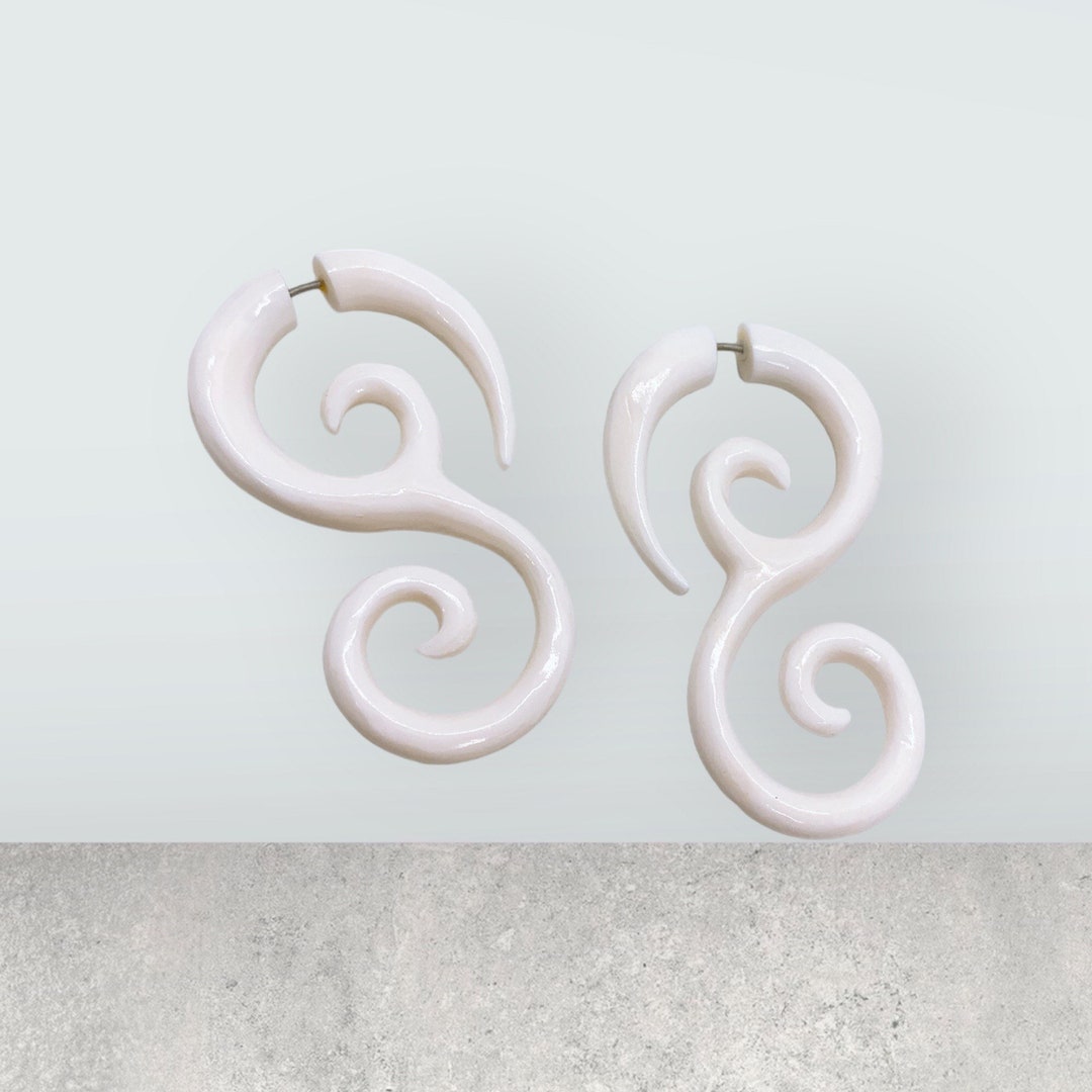 Fake Gauge Earrings,split Gauge ,bone,tribal Style,hand Craved ,cheater ...