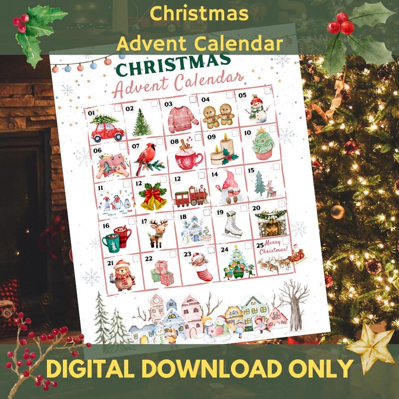 Advent Calendar Printable, Christmas Countdown, Kids Advent, DIY Advent ...