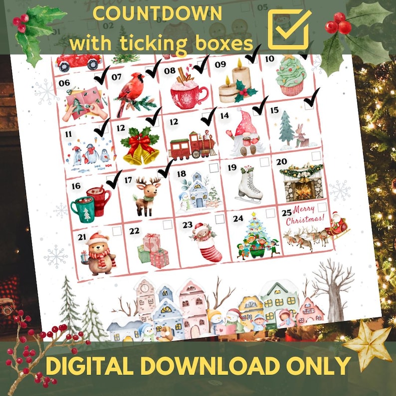 Advent Calendar Printable, Christmas Countdown, Kids Advent, DIY Advent ...