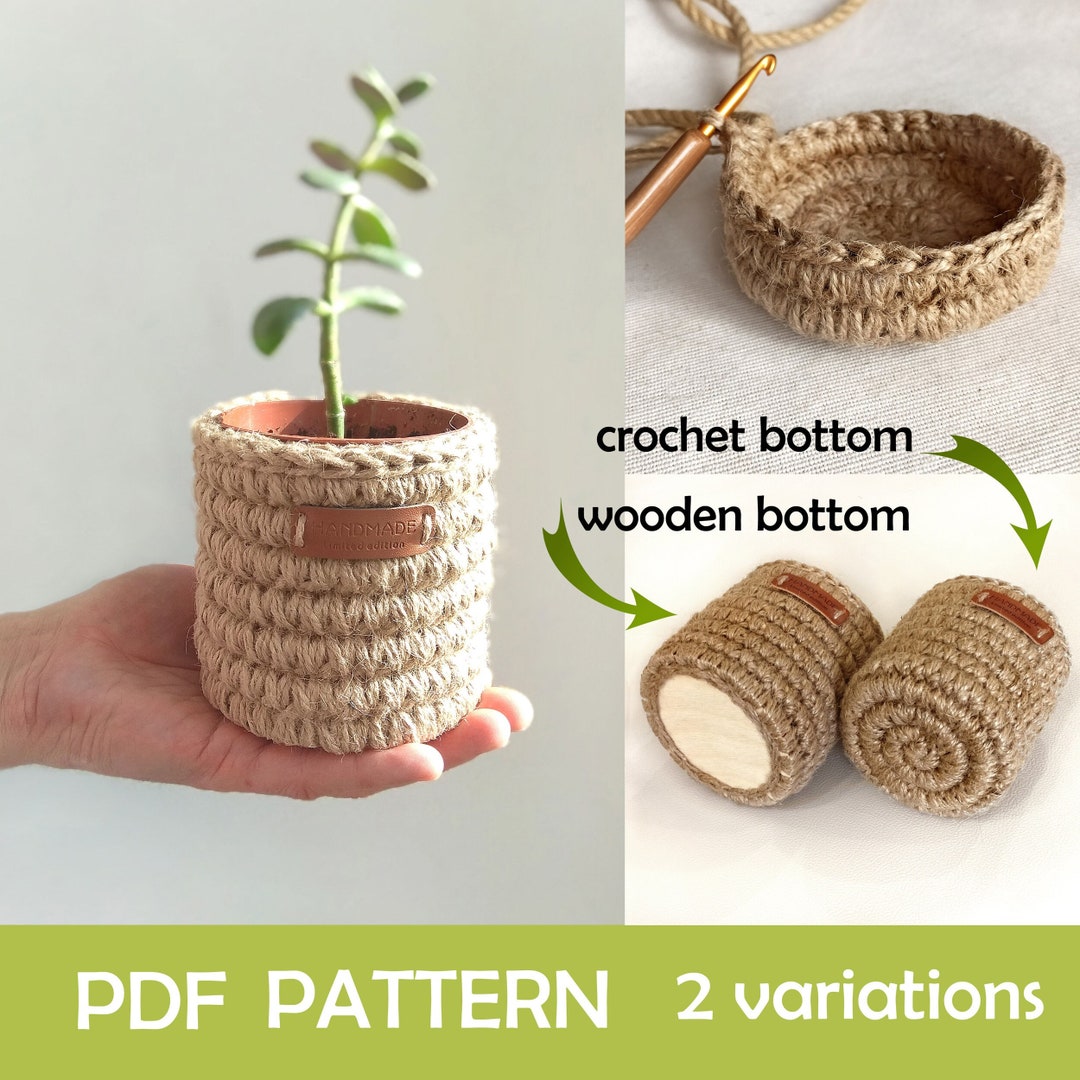 Crochet Pattern Crochet Jute Basket Tutorial Small Plant Pot Natural ...