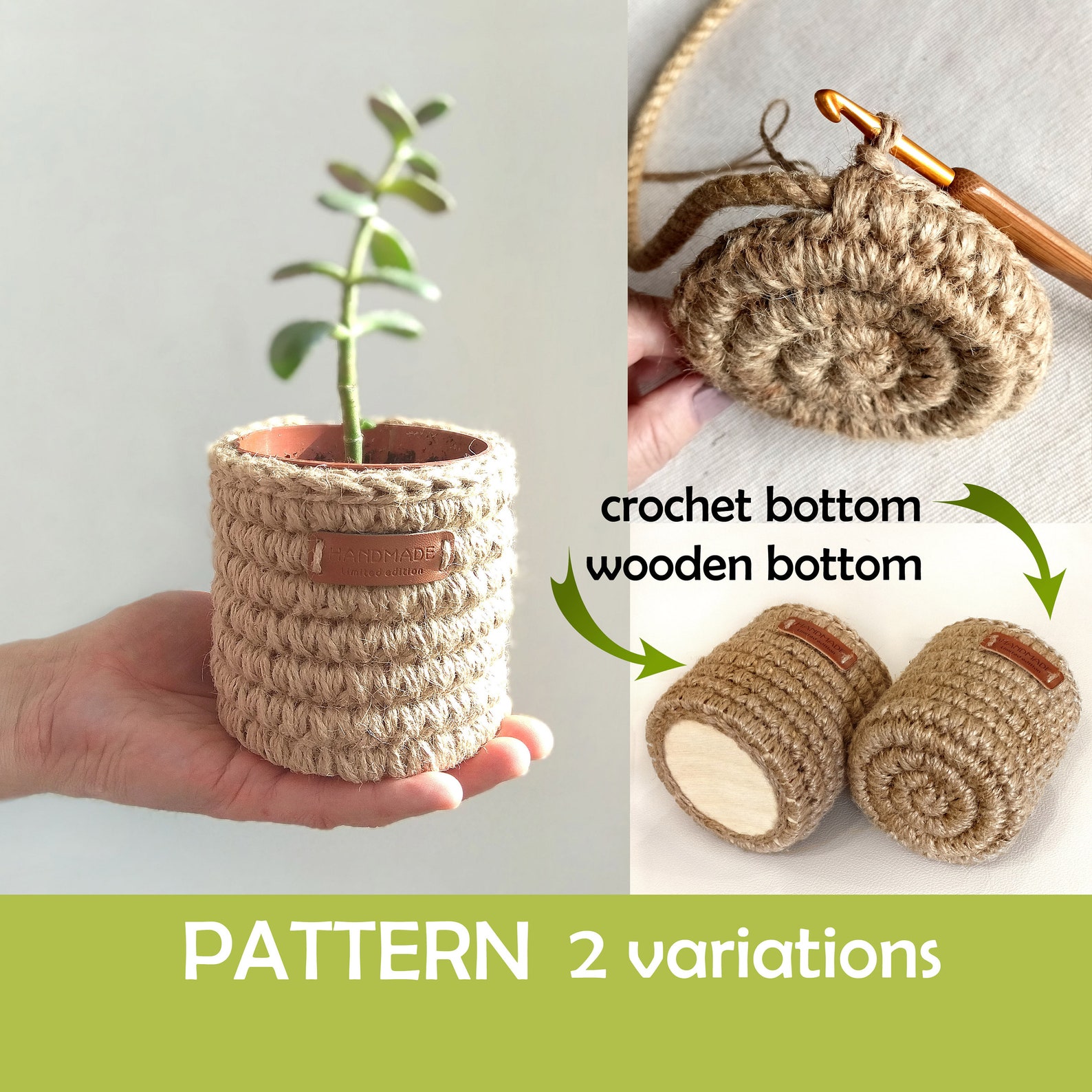 Crochet Pattern Crochet Jute Basket Tutorial Small Plant Pot Natural ...