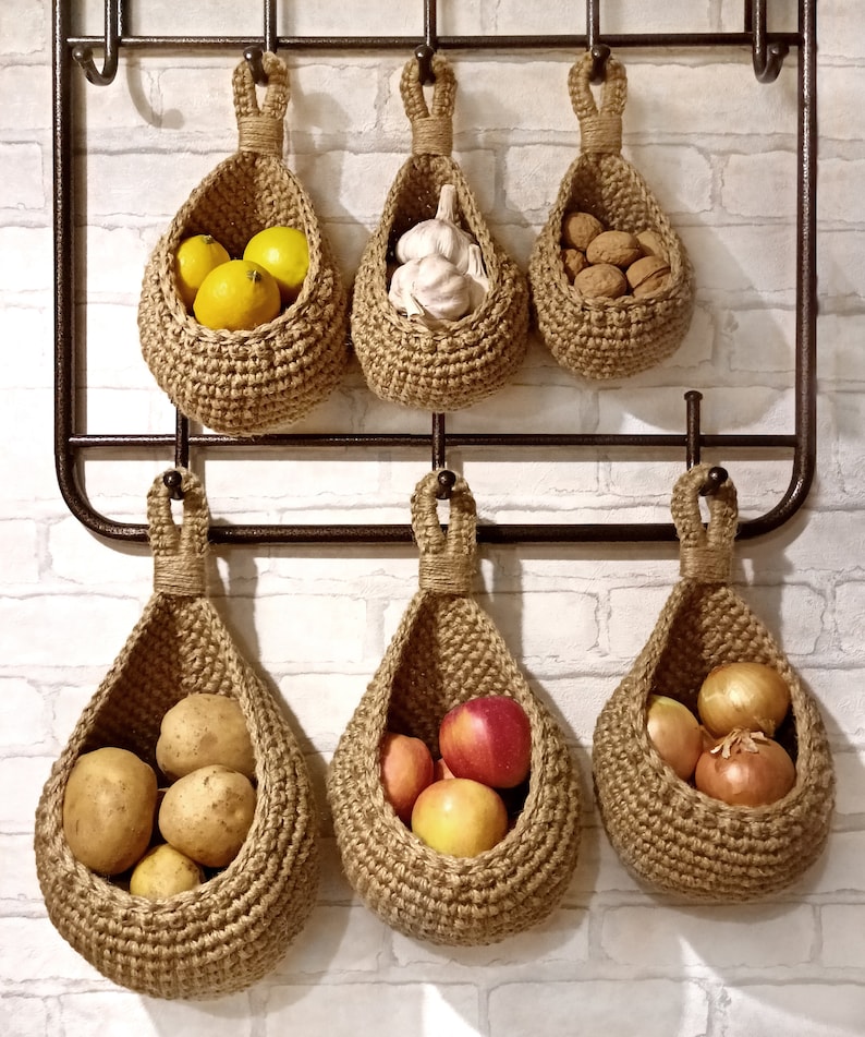 Crochet Pattern Hanging Wall Baskets Vegetable Baskets Tutorial Set of ...
