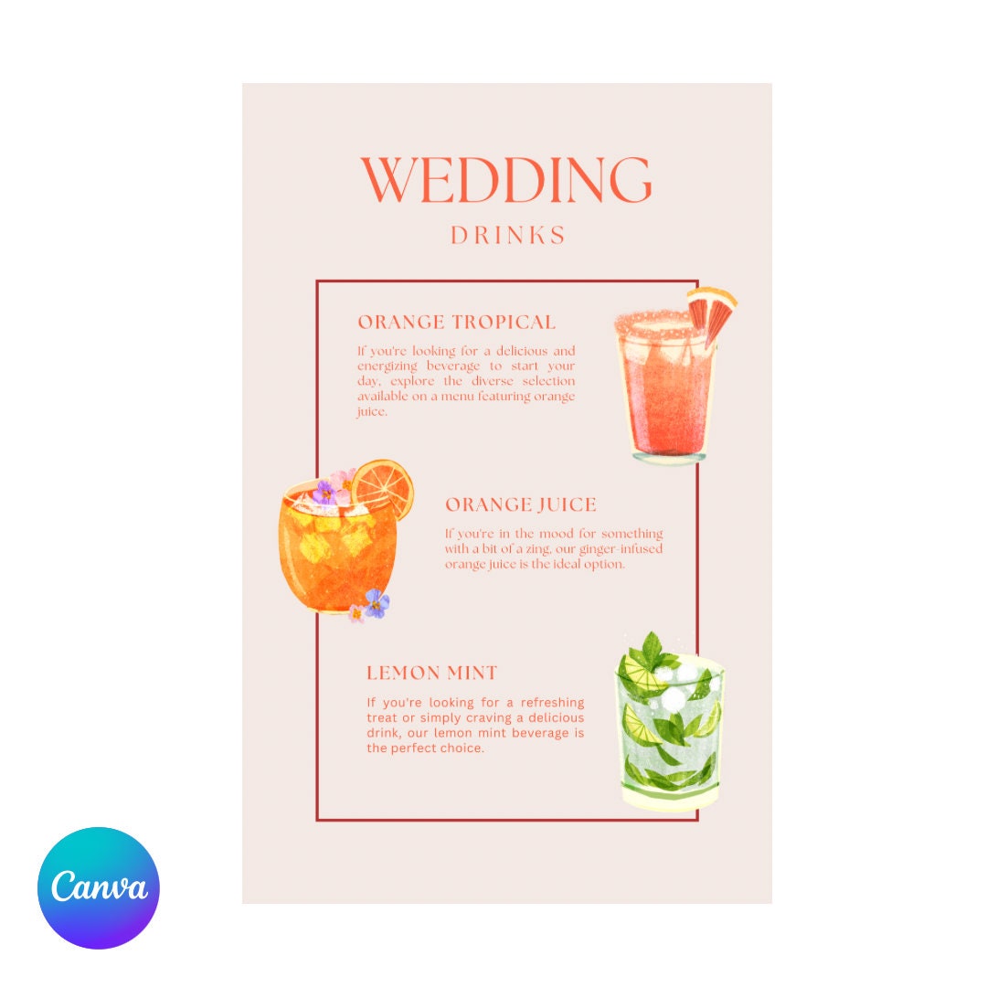 Cocktail Menu Wedding, Minimalist Bar Menu Board, Printable Wedding ...
