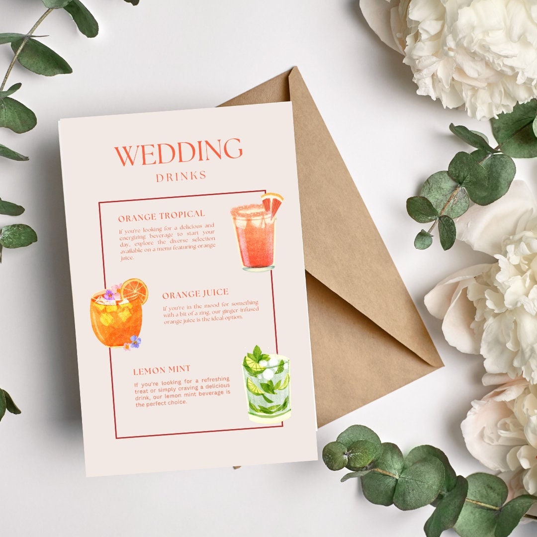 Cocktail Menu Wedding, Minimalist Bar Menu Board, Printable Wedding ...