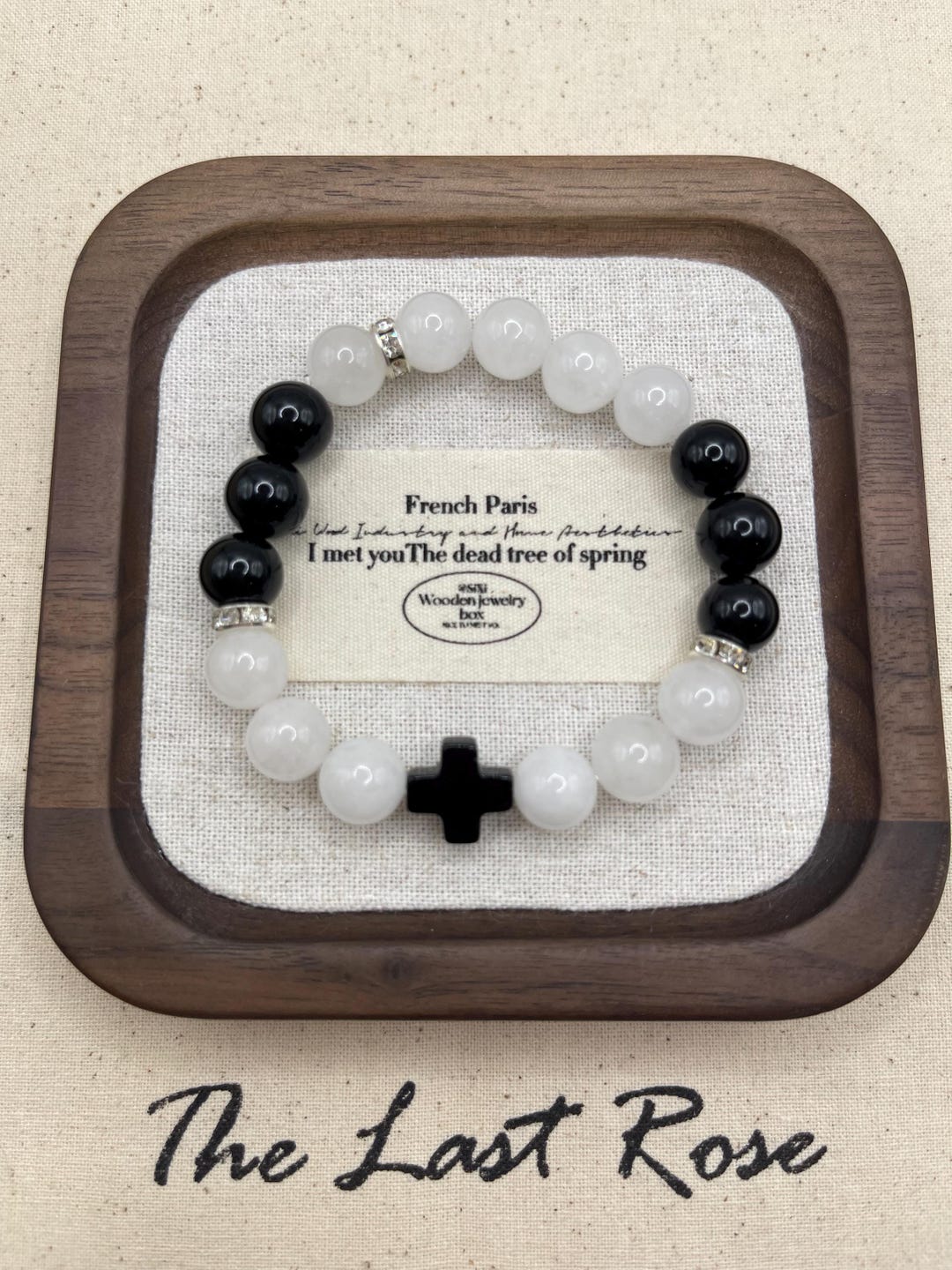 Black Obsidian and White Jade Cross Bracelet, Natural Crystal Beaded ...