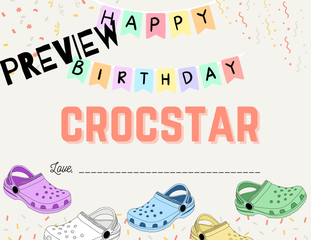 Happy Birthday Crocstar - Printable Postcard - Etsy