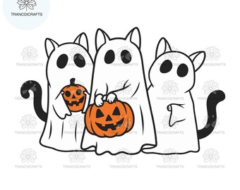 Сute Ghost Cat Bundle Png, Ghost Cat Png, Cat Lovers, Halloween Cat Png ...