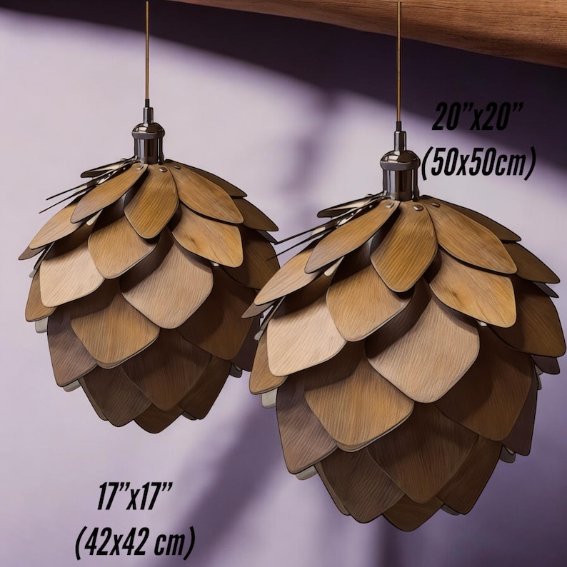 Handmade Wood Pendant Lamp — Unique Pinecone Chandelier With Carved ...