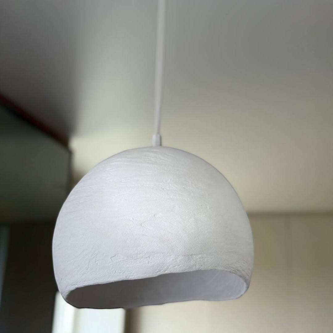Japandi Pendant Light Handmade in Ivory | Minimalist Gypsum Ceiling ...