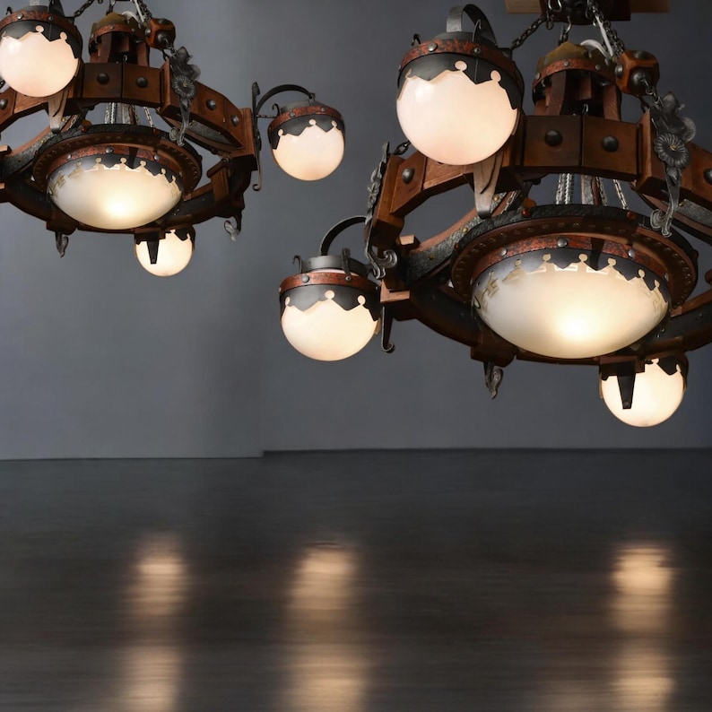 Rustic Wood & Iron Chandelier Gothic Medieval Ceiling Light With ...