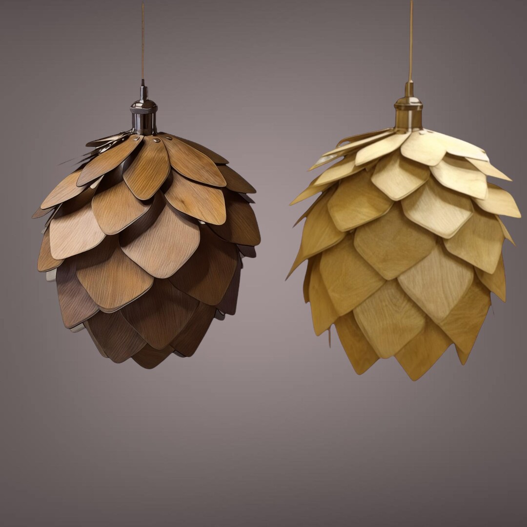 Handmade Wood Pendant Lamp — Unique Pinecone Chandelier With Carved ...