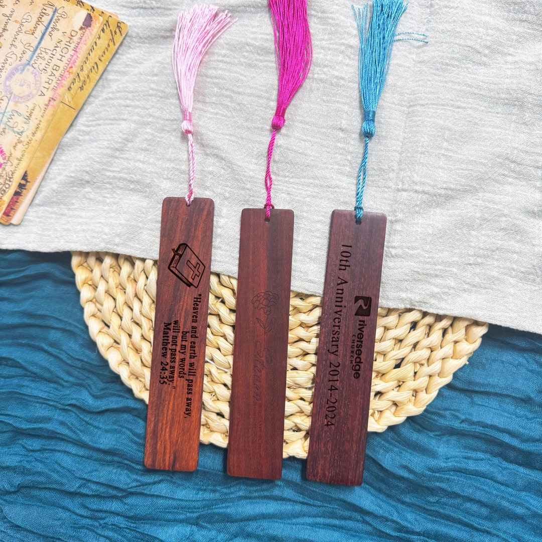 Custom Walnut Bookmark With Logo, Engraved Tassel Wood Bookmark ...