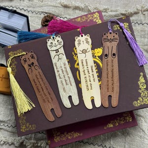 Personalized Cat Wooden Bookmark, Engraved Tassel Bookmark, Gift for ...