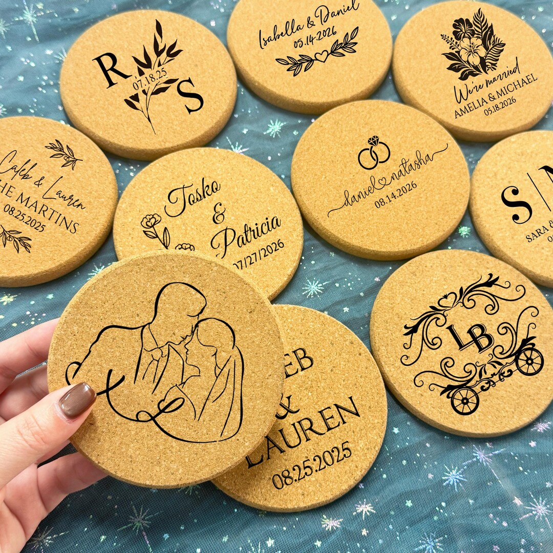 Set of 50 Cork Coasters, Personalized Wedding Coaster Favors, Party ...