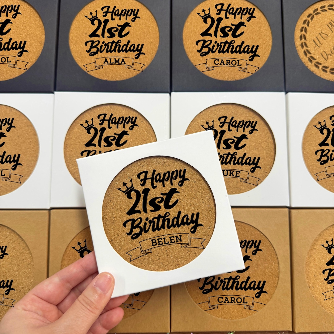 Happy Birthday Coaster Favors, Personalized 21st Birthday Favors ...