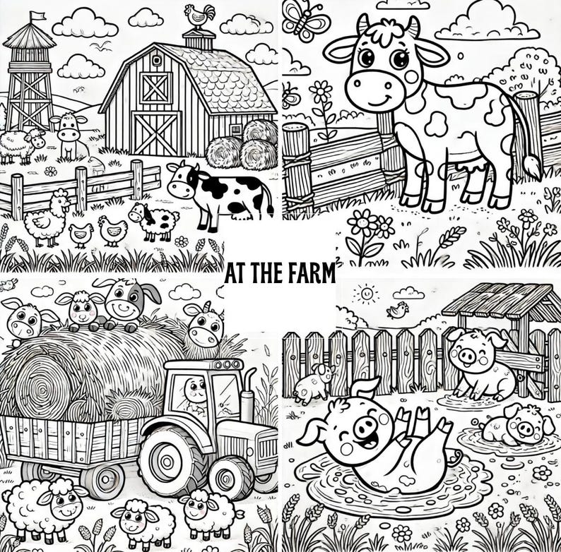 Farm Theme Coloring Pages for Kids, Toddlers, Preschoolers, Coloring ...