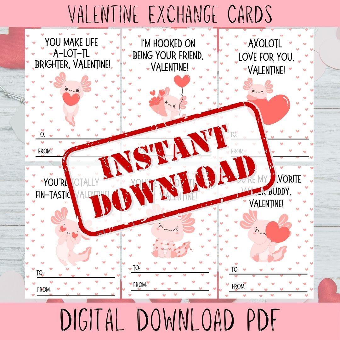 Axolotl Valentines Cards, Axolotl Valentine, Valentine Party, Valentine ...