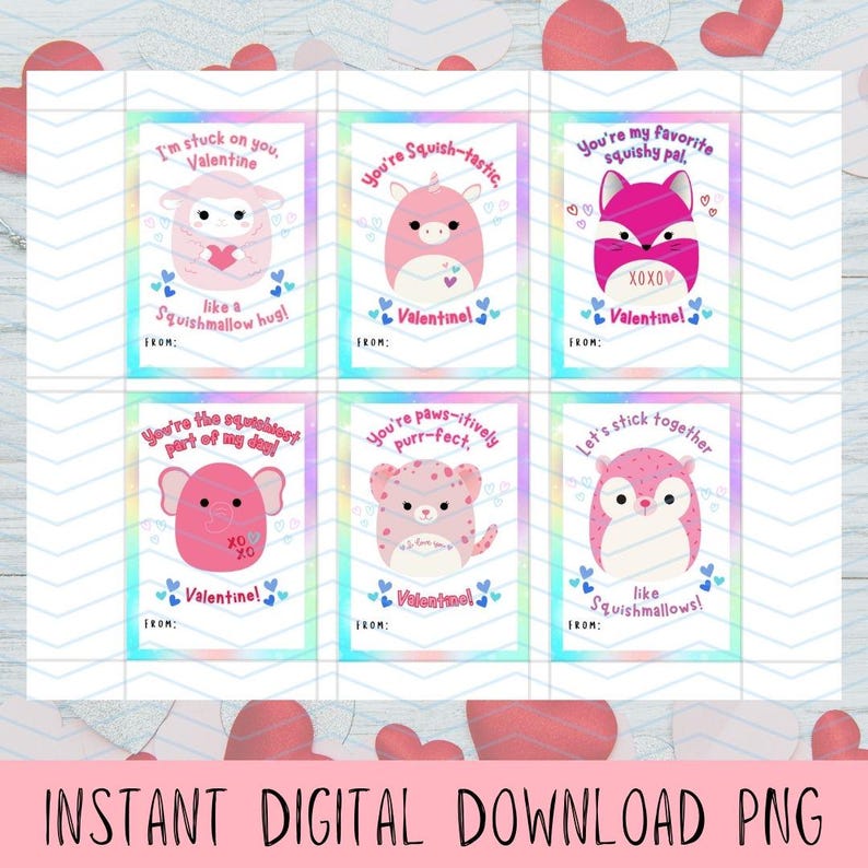 Squish Valentine Cards, Printable and Editable, Instant Download, Cute ...