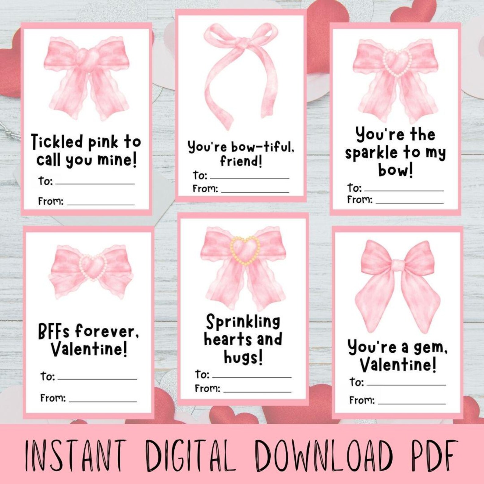Coquette Bow Kids Valentine's Day Cards, Printable Classroom Valentines ...