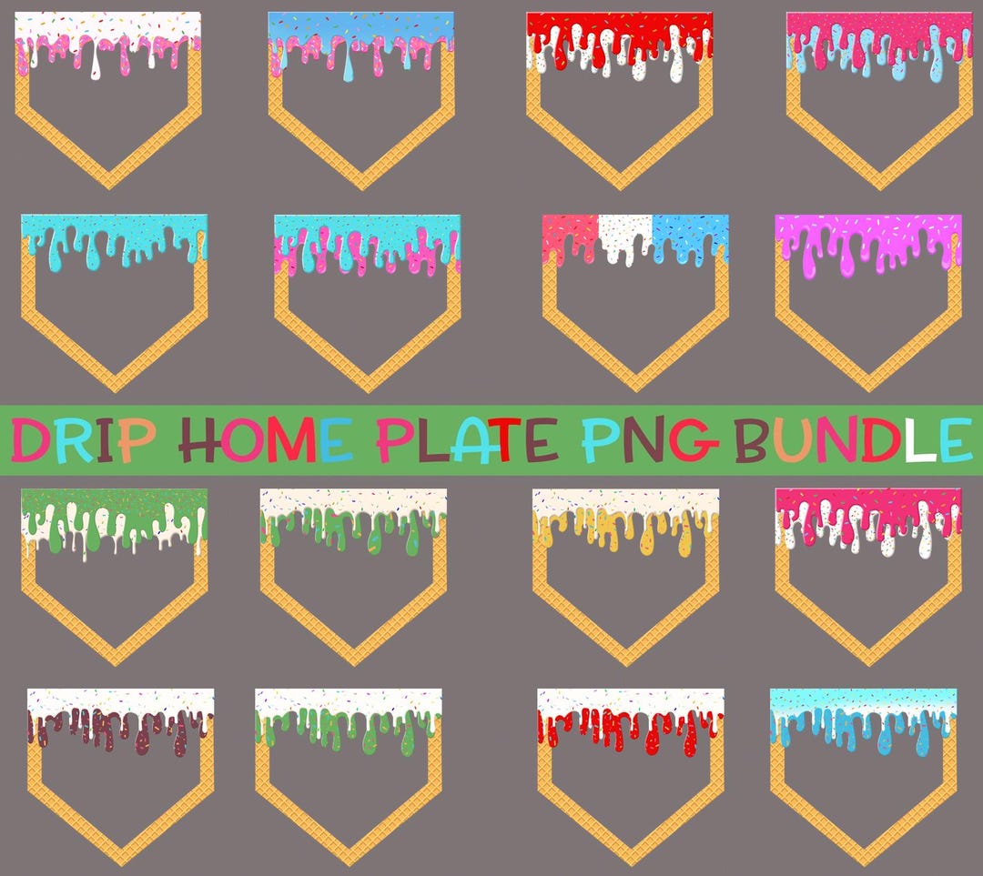 Waffle Home Plate PNG Bundle, Drip Baseball Plate Sublimation, Ice ...