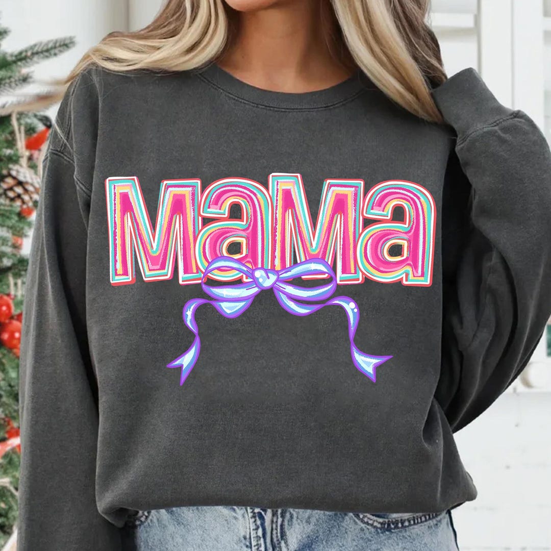 MAMA PNG Neon Bow Sublimation, Cute Mom Shirt PNG, Mother's Day Gift ...