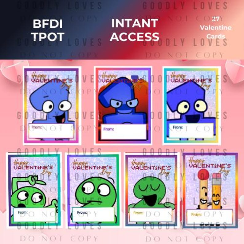 27 BFDI Battle for Dream Island Valentine Cards | PDF DIGITAL Download ...