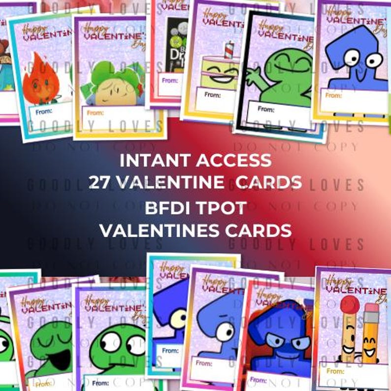 27 BFDI Battle for Dream Island Valentine Cards | PDF DIGITAL Download ...