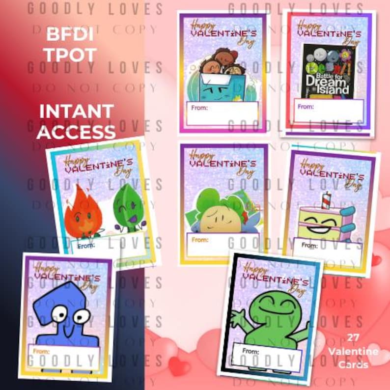 27 BFDI Battle for Dream Island Valentine Cards | PDF DIGITAL Download ...