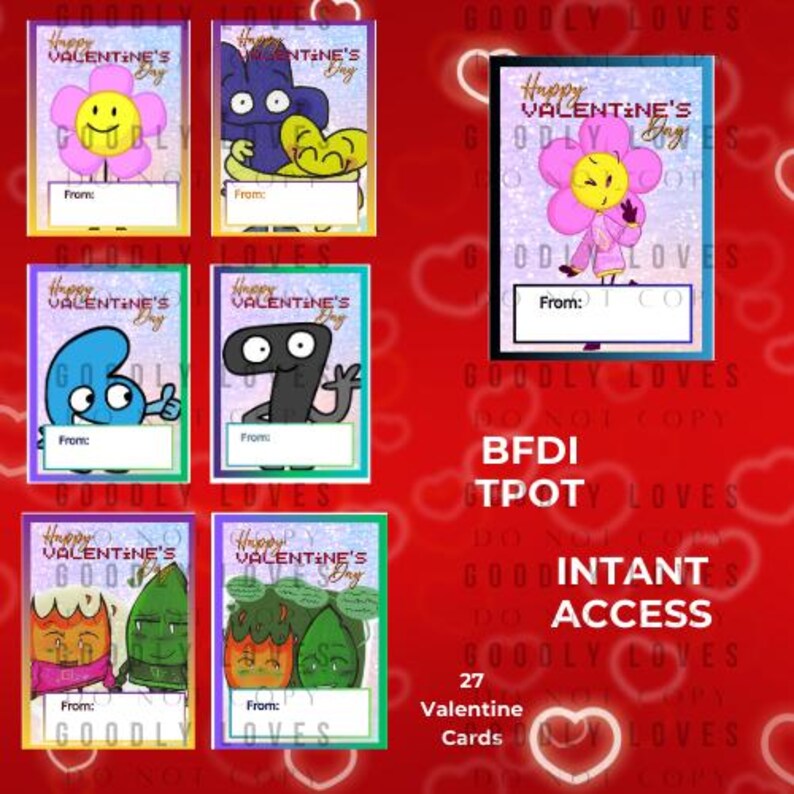 27 BFDI Battle for Dream Island Valentine Cards | PDF DIGITAL Download ...