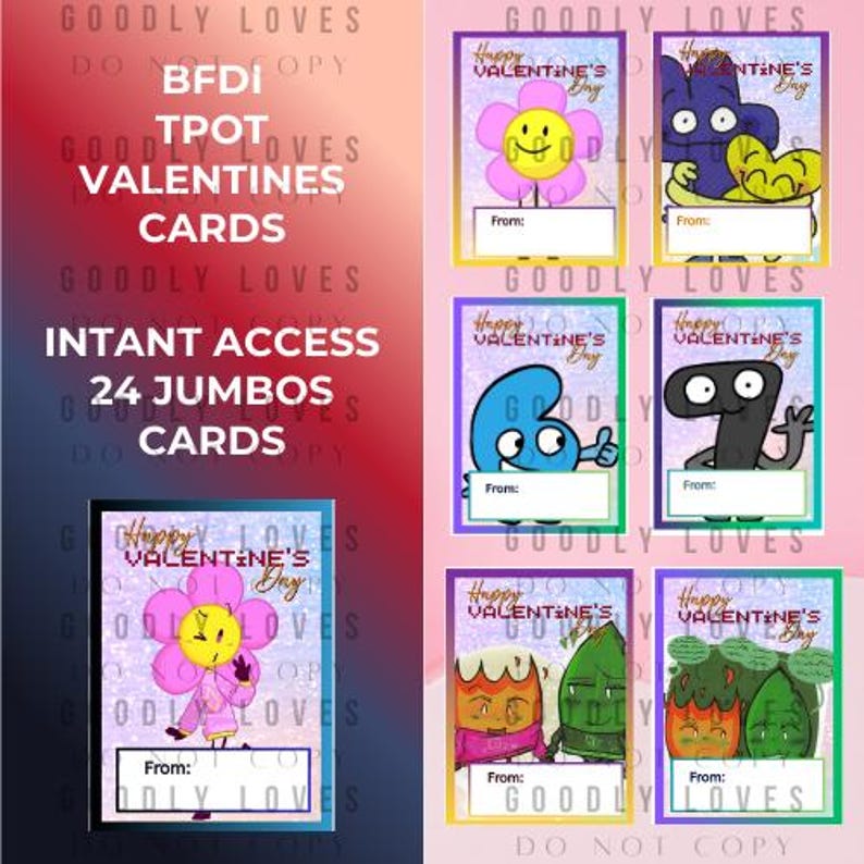 27 BFDI Battle for Dream Island Valentine Cards | PDF DIGITAL Download ...