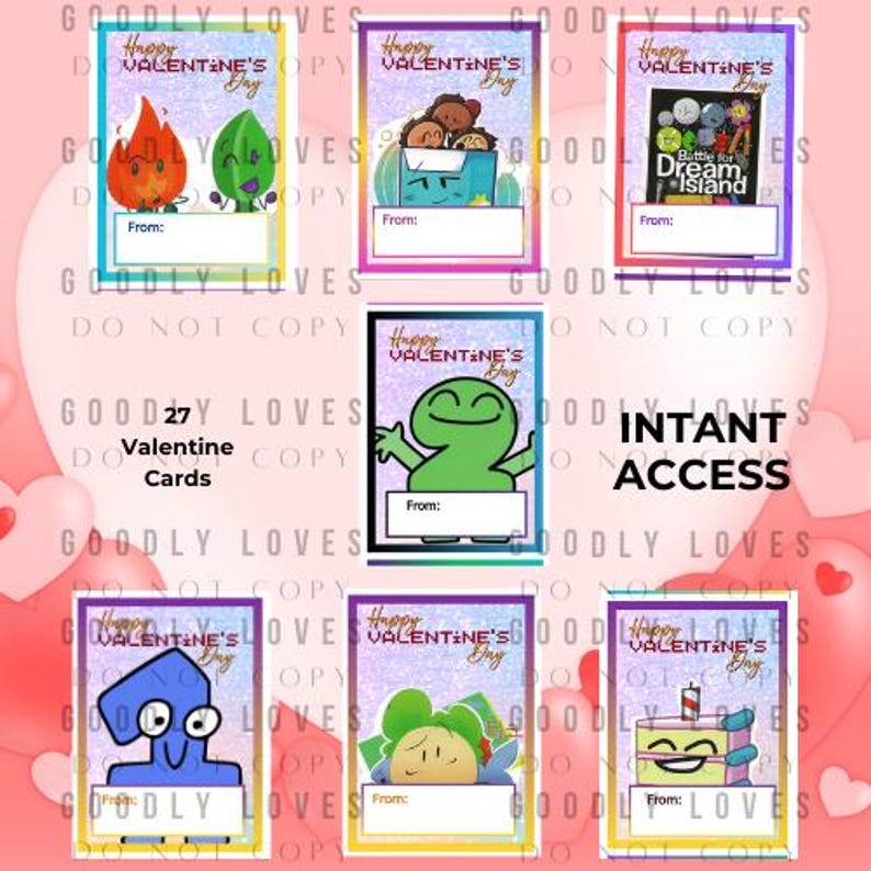 27 BFDI Battle for Dream Island Valentine Cards | PDF DIGITAL Download ...