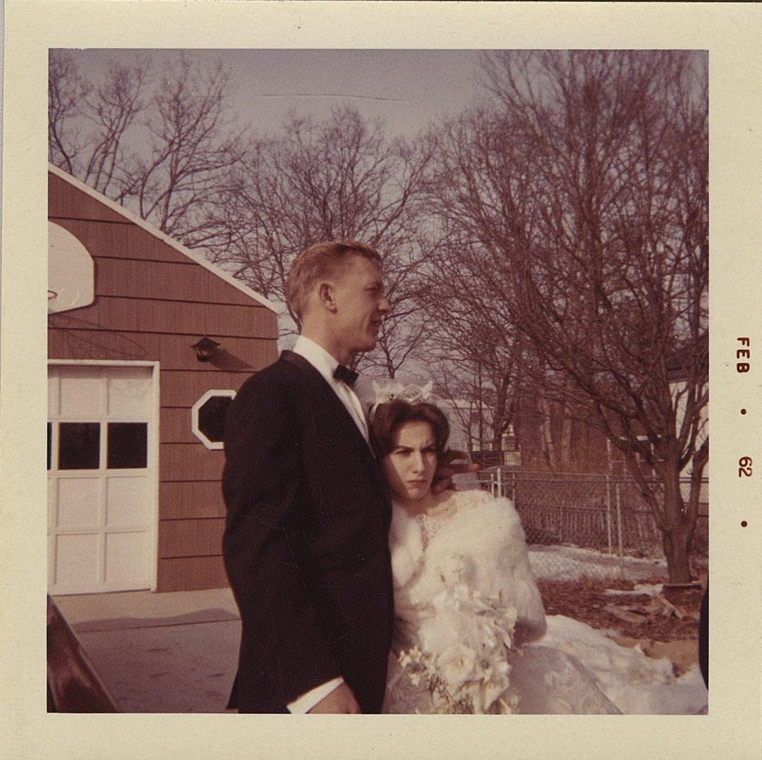 Original Vintage Color Photo Snapshot Man Woman Formal Dress Bride ...